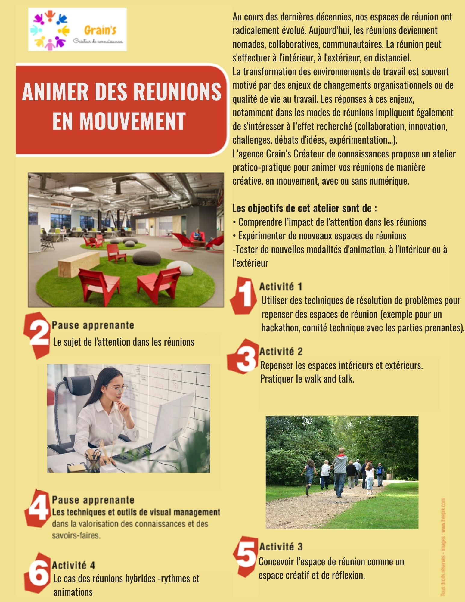 Atelier- Animer des réunions en mouvement | Grain's